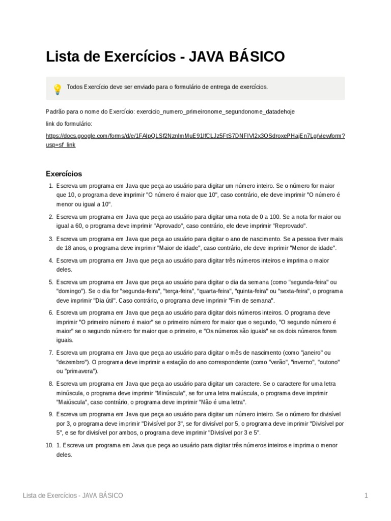 Exercícios Java Básico | PDF | Índice de massa corporal | Obesidade