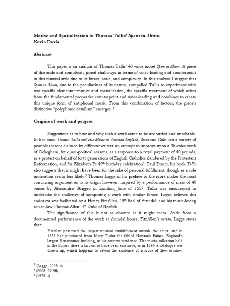 Motive and Spatialization in Thomas Tallis Spem in Alium | PDF | Music Theory | Musicology