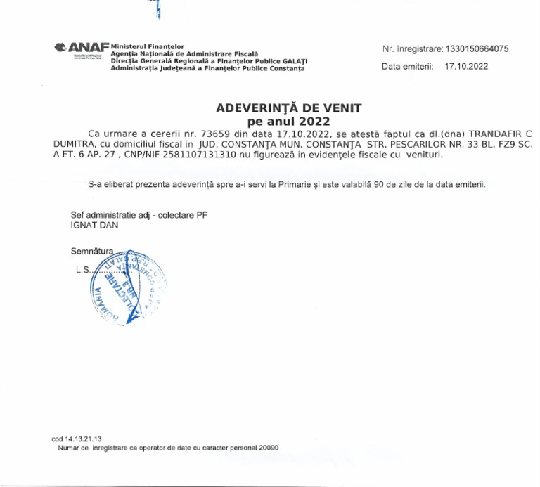 Adeverinta Venit | PDF