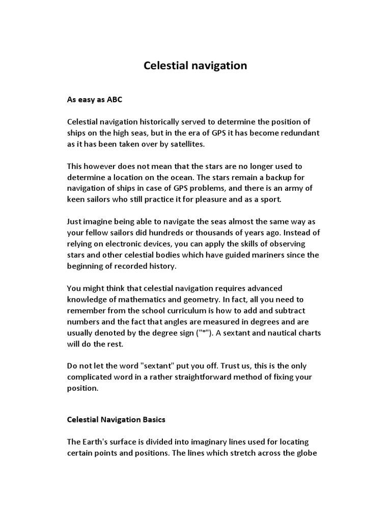 Celestial Navigation | PDF | Navigation | Longitude
