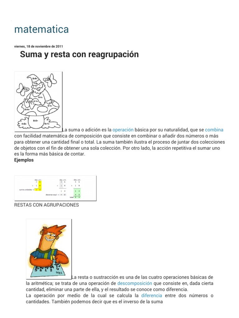 Matematica - Suma y Resta Con Reagrupación | PDF