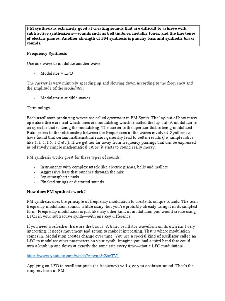 FM Synthesis | Download Free PDF | Synthesizer | Frequency Modulation