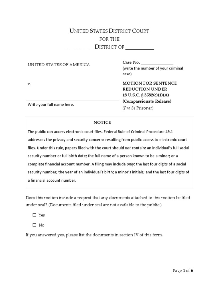 Motion For Compassionate Release From AO Fillable | PDF | Prison ...