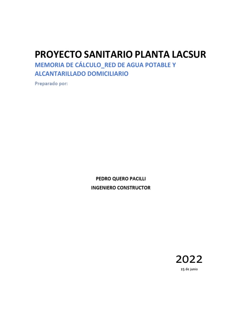 001 - Memoria Calculo AP y ALC Planta LacSur - A01 | PDF | Agua | Alcantarillado