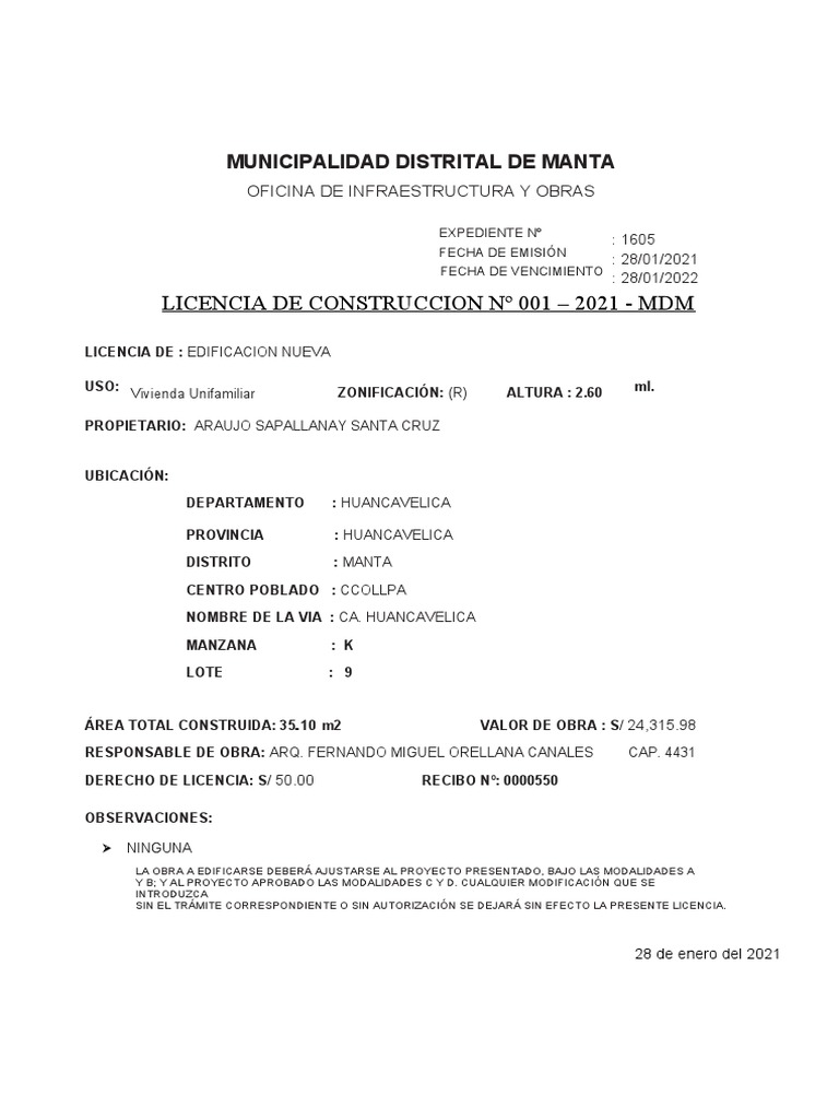 Licencias de Construccion 2021 | PDF