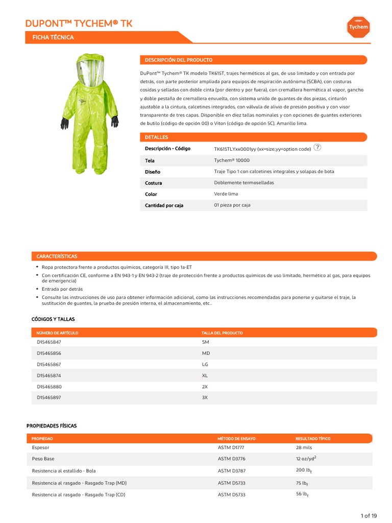 Dupont Tychem TK tk615t 00 - MX | PDF | Cloro | Etileno