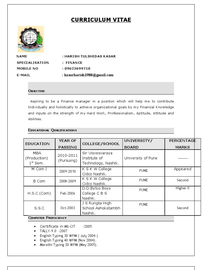 Finance Manager CV of Harish Kasar | PDF | Travel