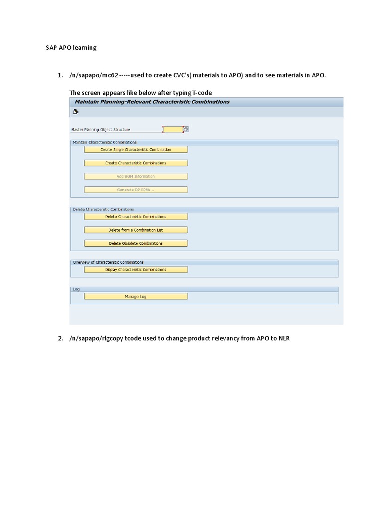 SAP APO T-Codes for CVCs & Planning | PDF | Computers