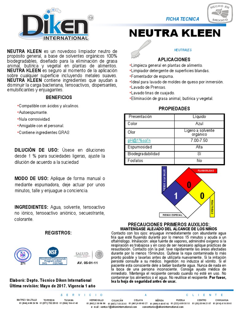 Neutra Kleen Ficha Técnica Con Logo | PDF | Tensioactivo | Materiales