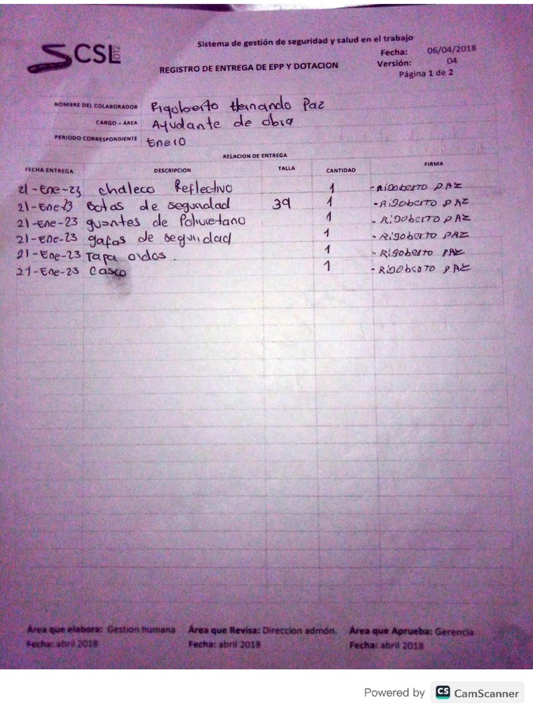 21-01-2023 Entrega de Epp Rigoberto Paz | PDF