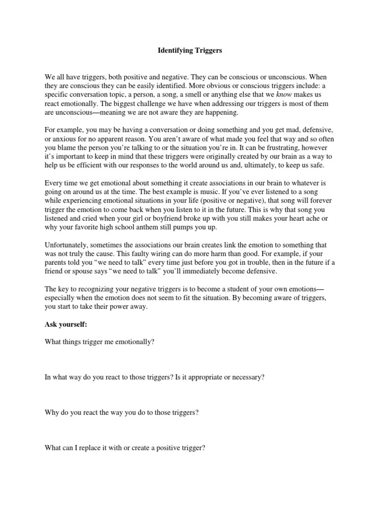 Understanding Conscious and Unconscious Triggers and How to Identify Them | PDF