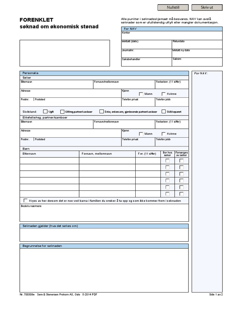 Søknad Om Økonomisk Sosialhjelp Forenklet Skjema | PDF