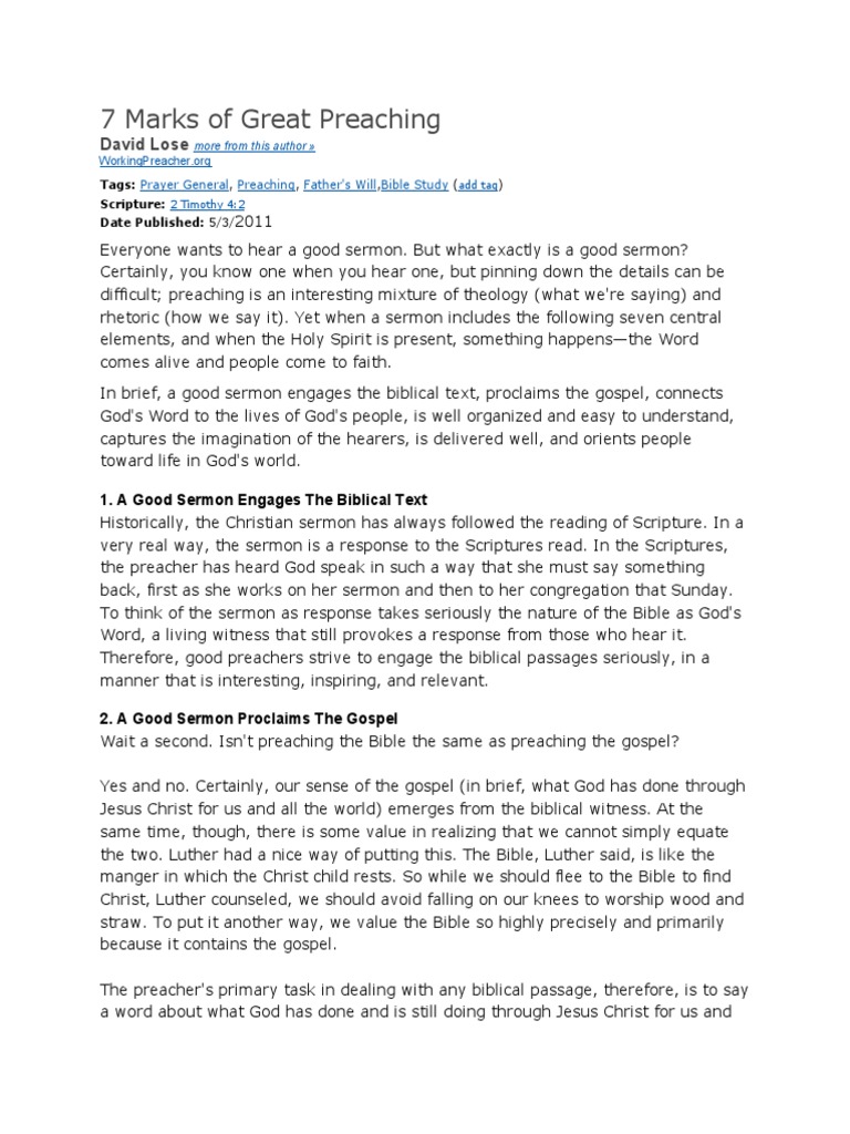 7 Marks of Great Preaching | PDF | Sermon | Bible