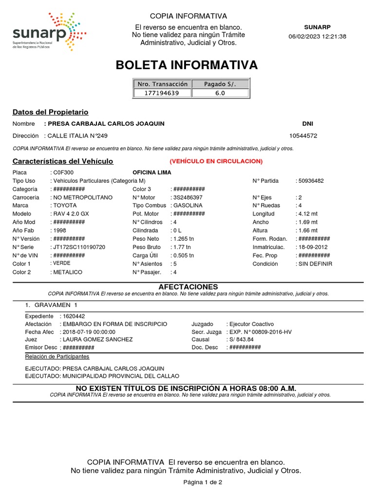 Boleta Informativa | PDF | Introducciones de productos | Vehículos con ...