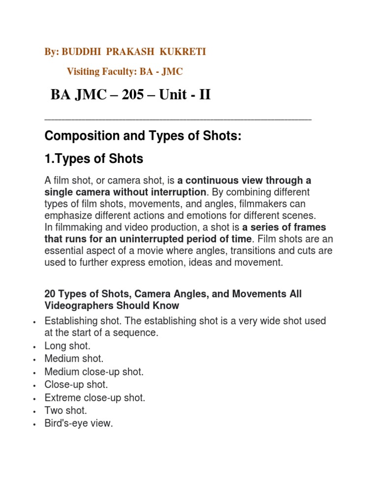 Film Shots & Composition Guide | PDF | Composition (Visual Arts) | Close Up