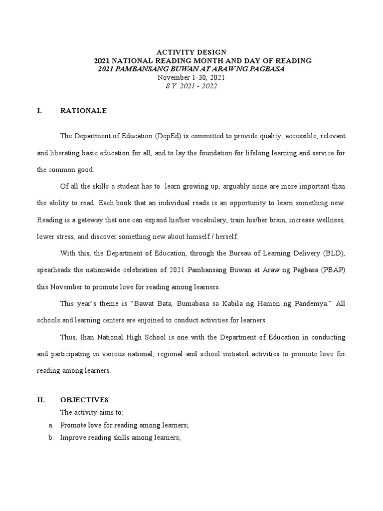 Activivty-Design Reading Month 2021 | PDF | Learning