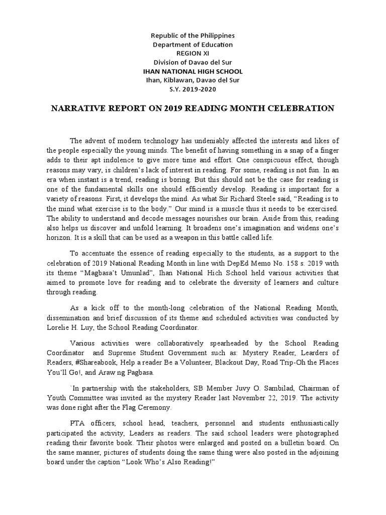 Narrative Report On Reading Month | PDF