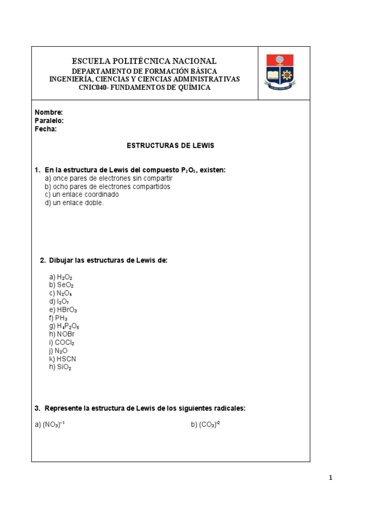 Tema 15. Tarea - Estructuras de Lewis | PDF