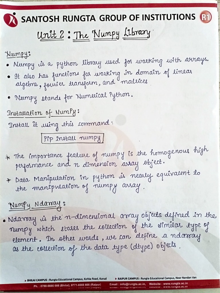 Python Unit-3 (The Numpy Library) | PDF
