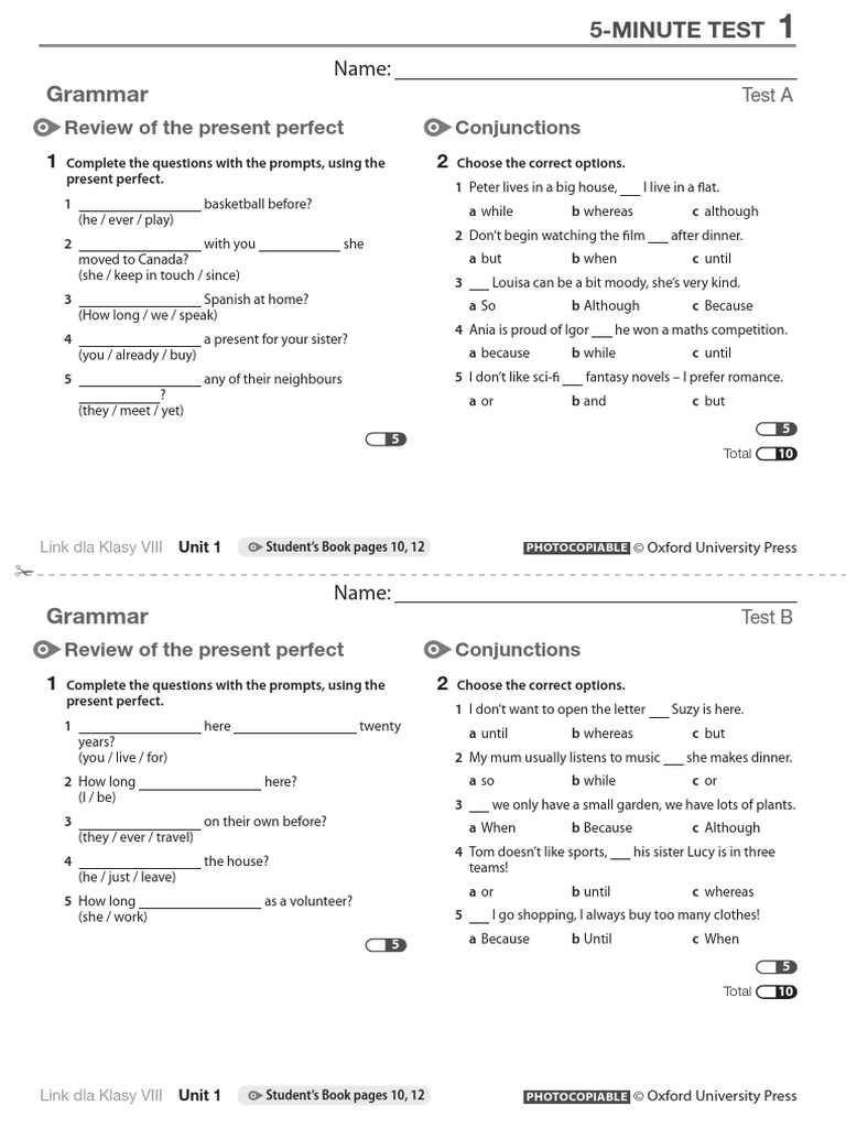 Link L8 U1 5min Test Grammar | PDF