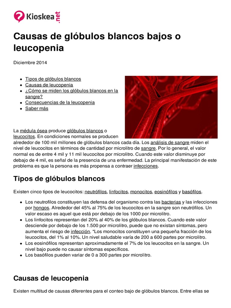 Causas de Globulos Blancos Bajos o Leucopenia | PDF | Leucocito | Especialidades Medicas