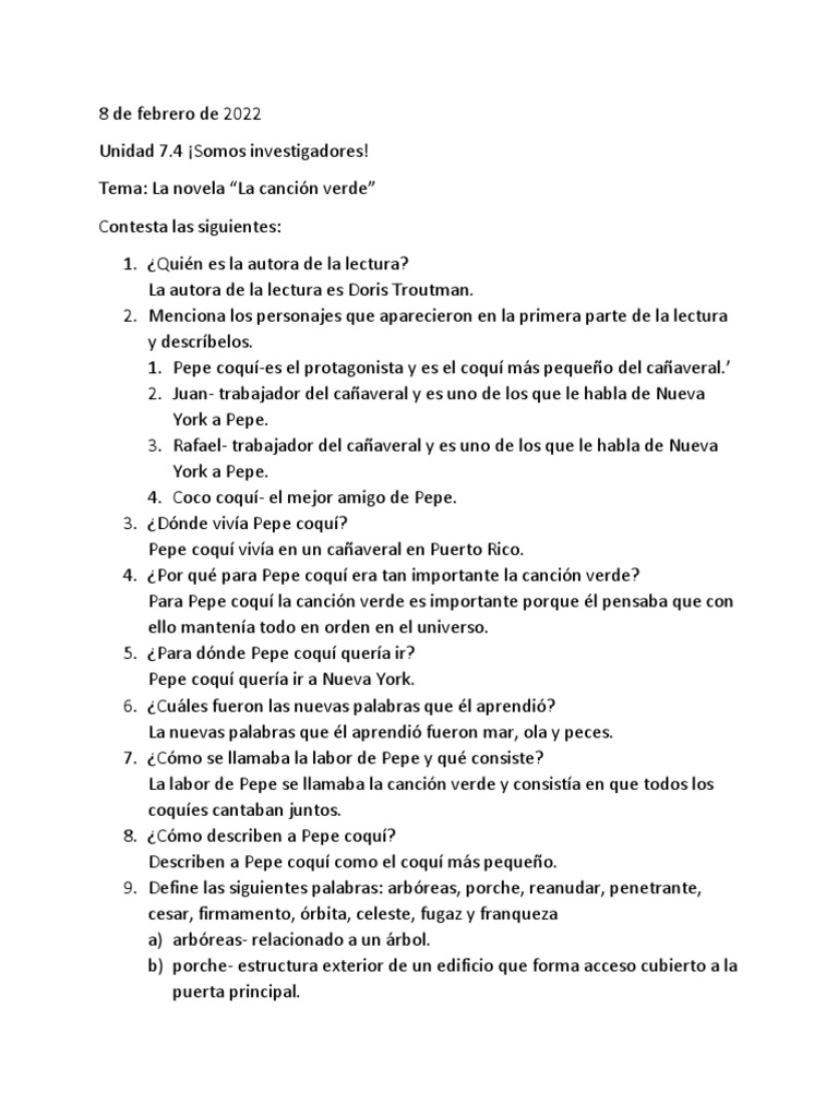 Discusión de La Primera Parte de La Canción Verde | PDF