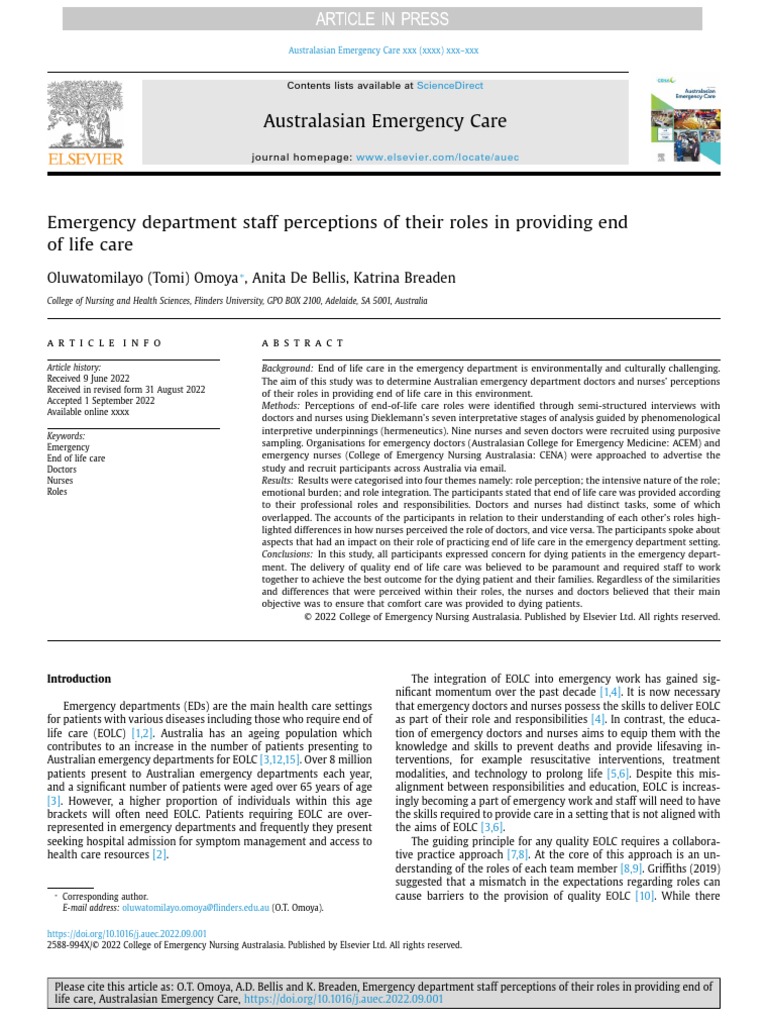 Emergency Department Staff Perceptions of Their Roles in Providing End ...