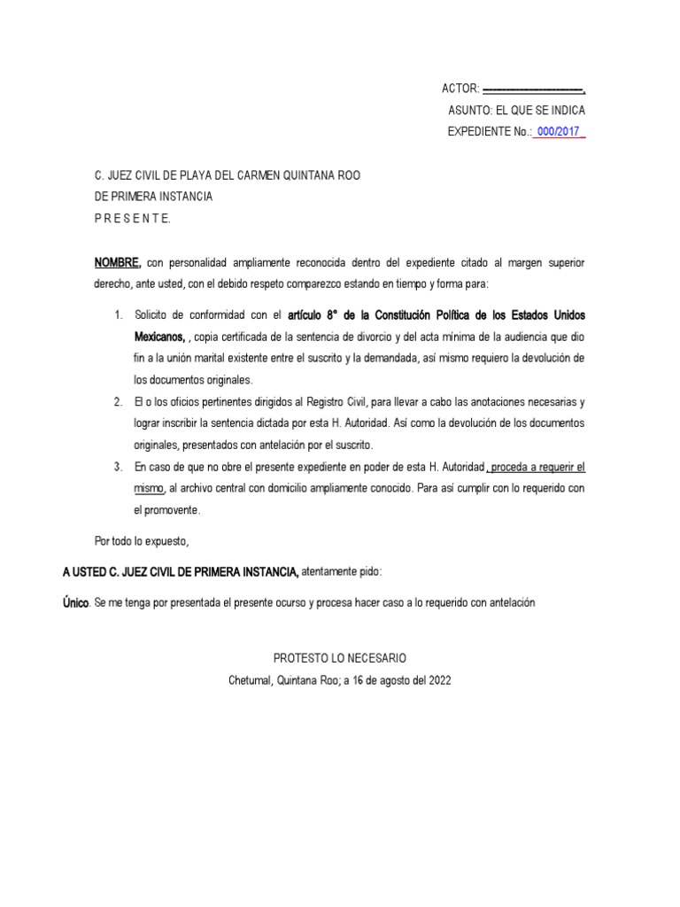 Solicitud de Copias Certificadas Oficios y Originales Expediente | PDF ...