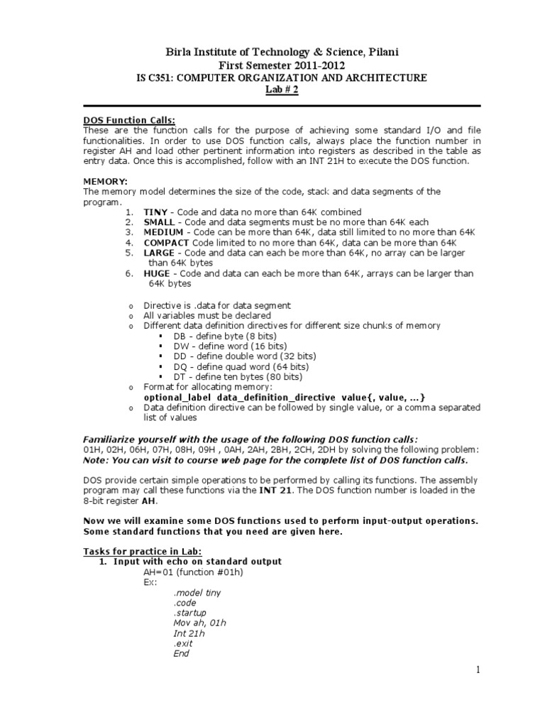 Birla Institute of Technology & Science, Pilani First Semester 2011-2012 | Download Free PDF ...