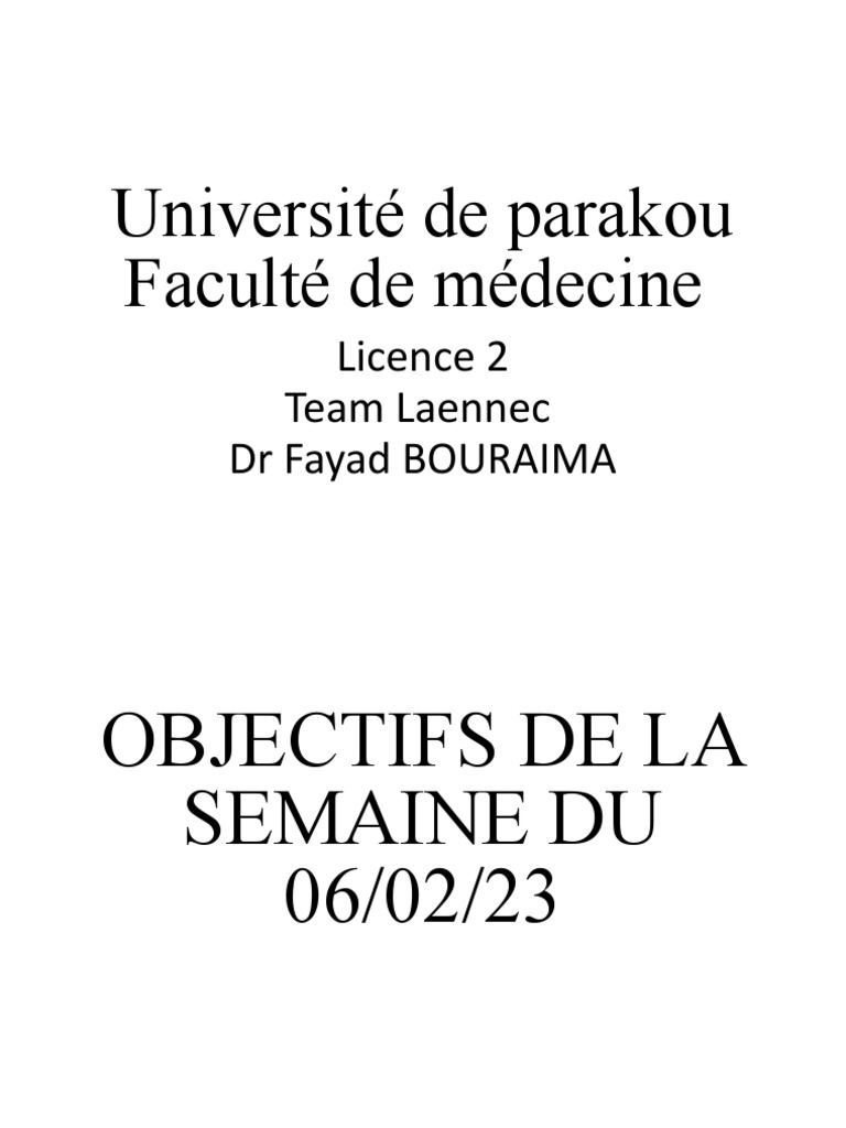 Objectifs Semaine L2 Médecine | PDF | Développement personnel | Bien-être