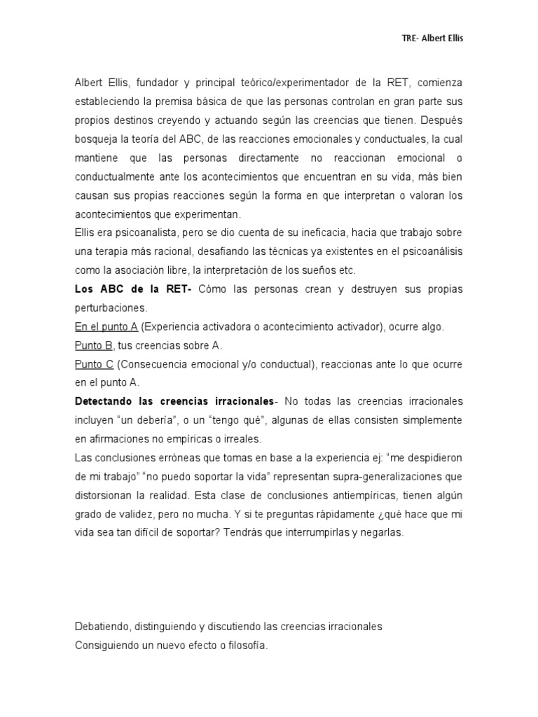 Entendiendo la RET de Albert Ellis | PDF