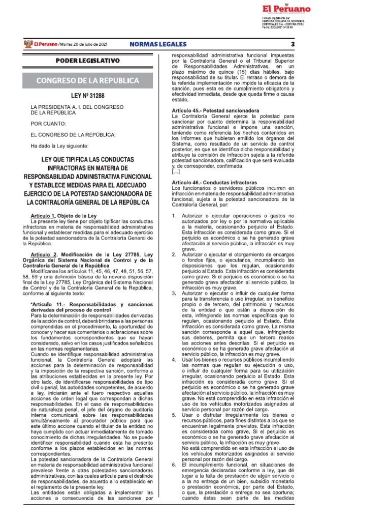 Ley 31288 Sancion CGR Pas | PDF