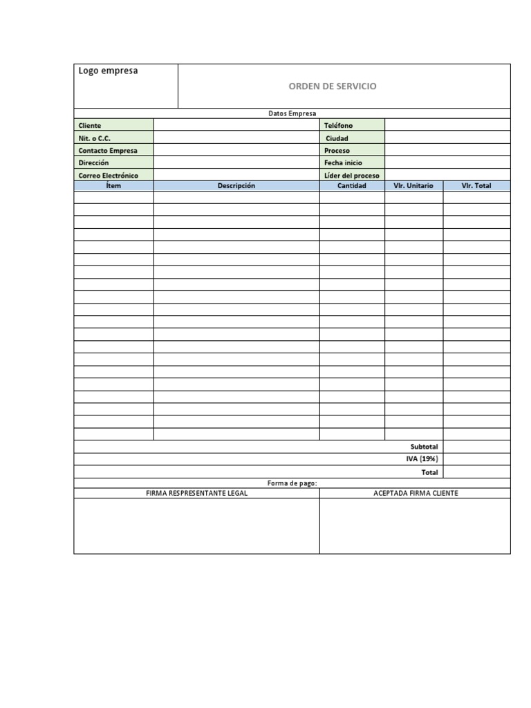 Modelo Orden de Servicio | PDF