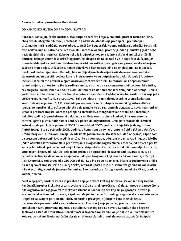 Alootook Ipellie Od Kanadskog Severa Do Panceva I Natrag | PDF