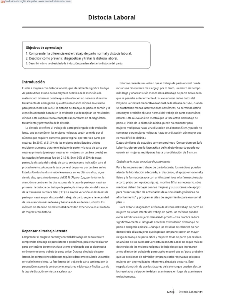 Labor Dystocia - en Español | PDF | Parto | Seccion de cesárea