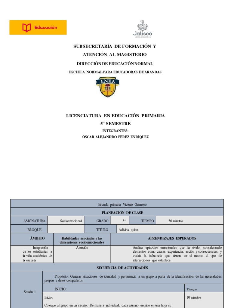 Planeación Socioemocional 1 | PDF | Educación primaria