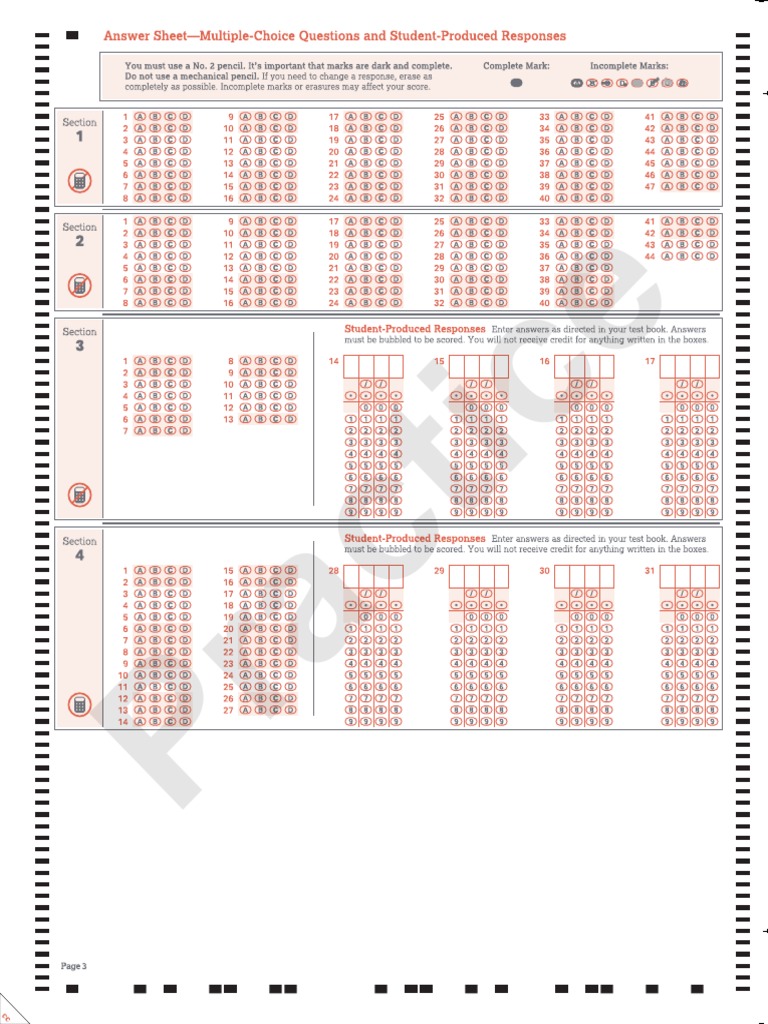 Psat 10 Practice Answer Sheet | PDF