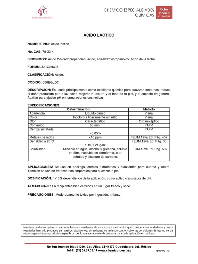 Ácido Láctico | PDF | Solubilidad | Química