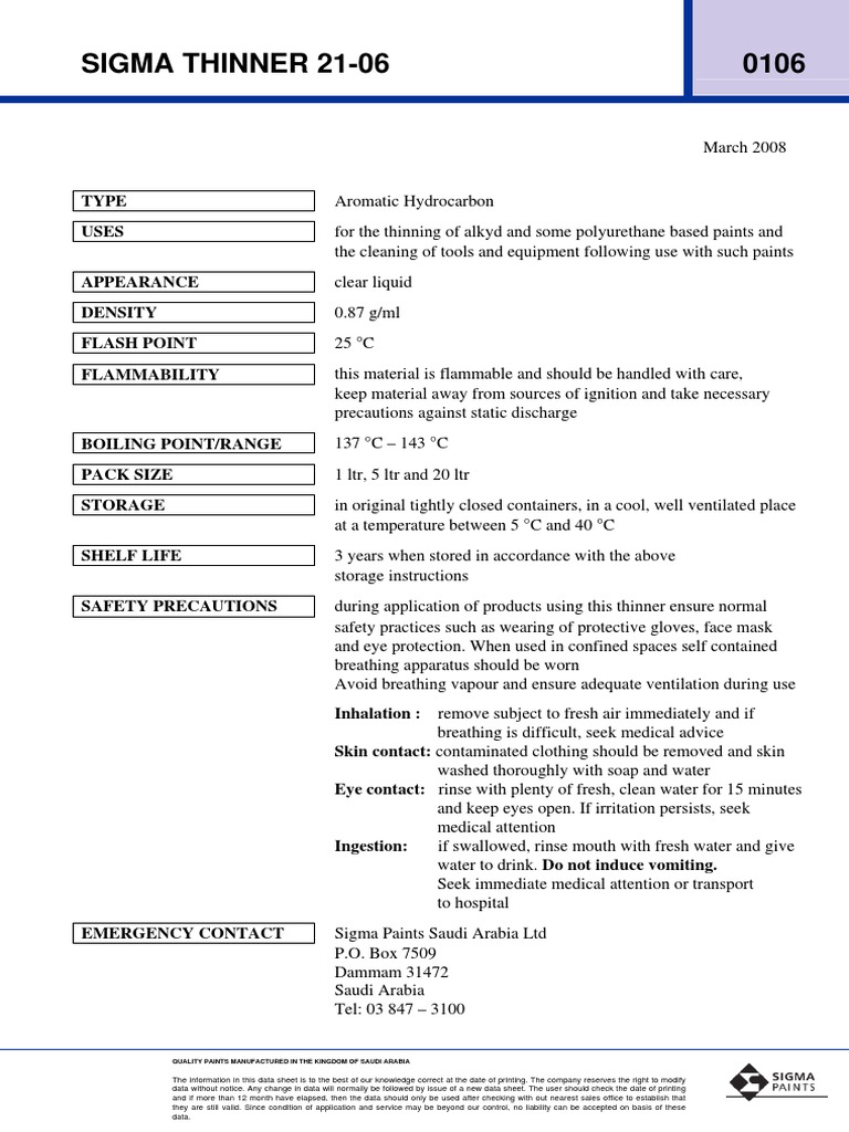 0106thinner21 06DataSheet | PDF | Water | Chemistry