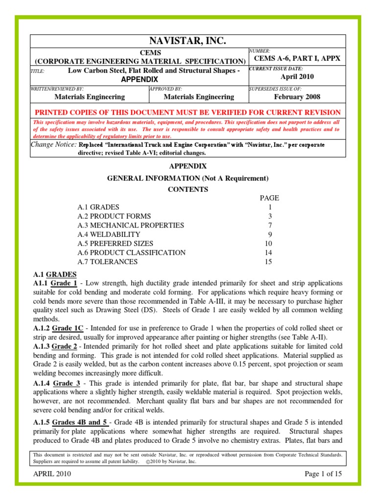 Cems A 6 Part I Appx | PDF | Rolling (Metalworking) | Construction