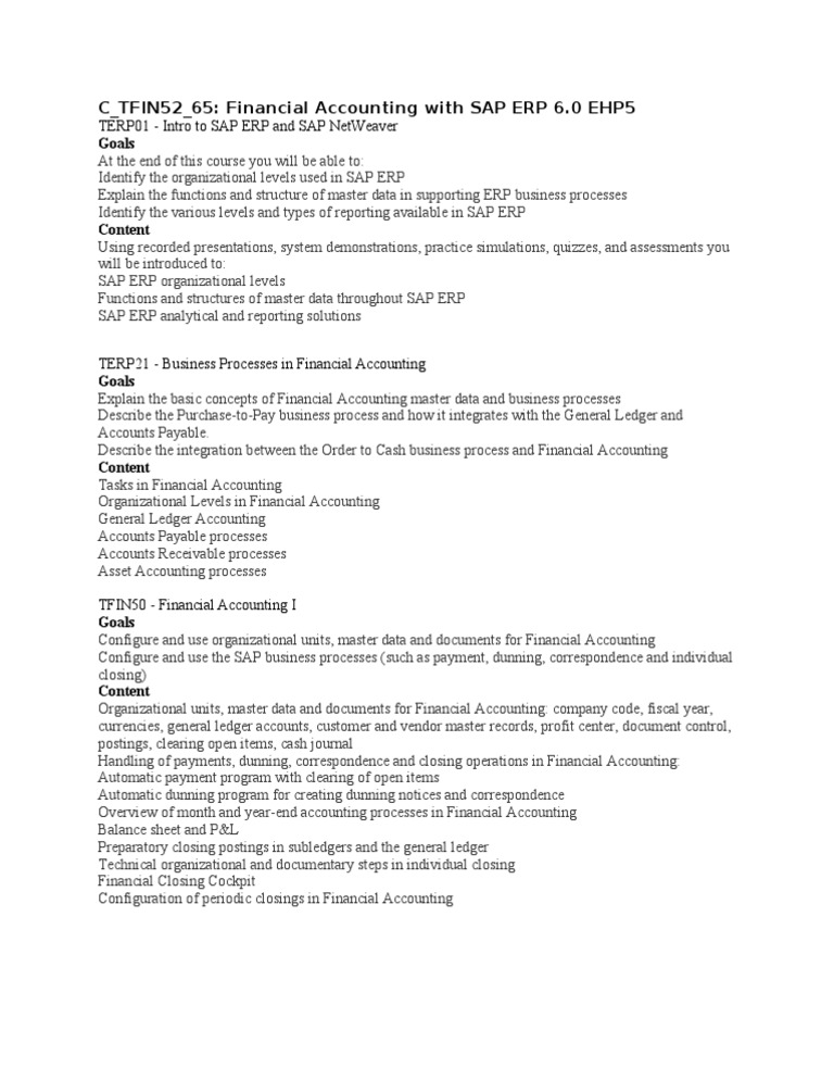 SAP FI Associate Level Certification Syllabus | PDF