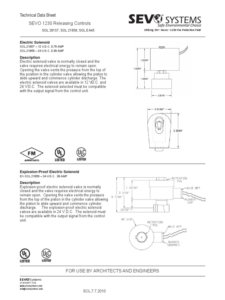 SEVO 1230 Technical Data Sheets - Electric Solenoid | PDF