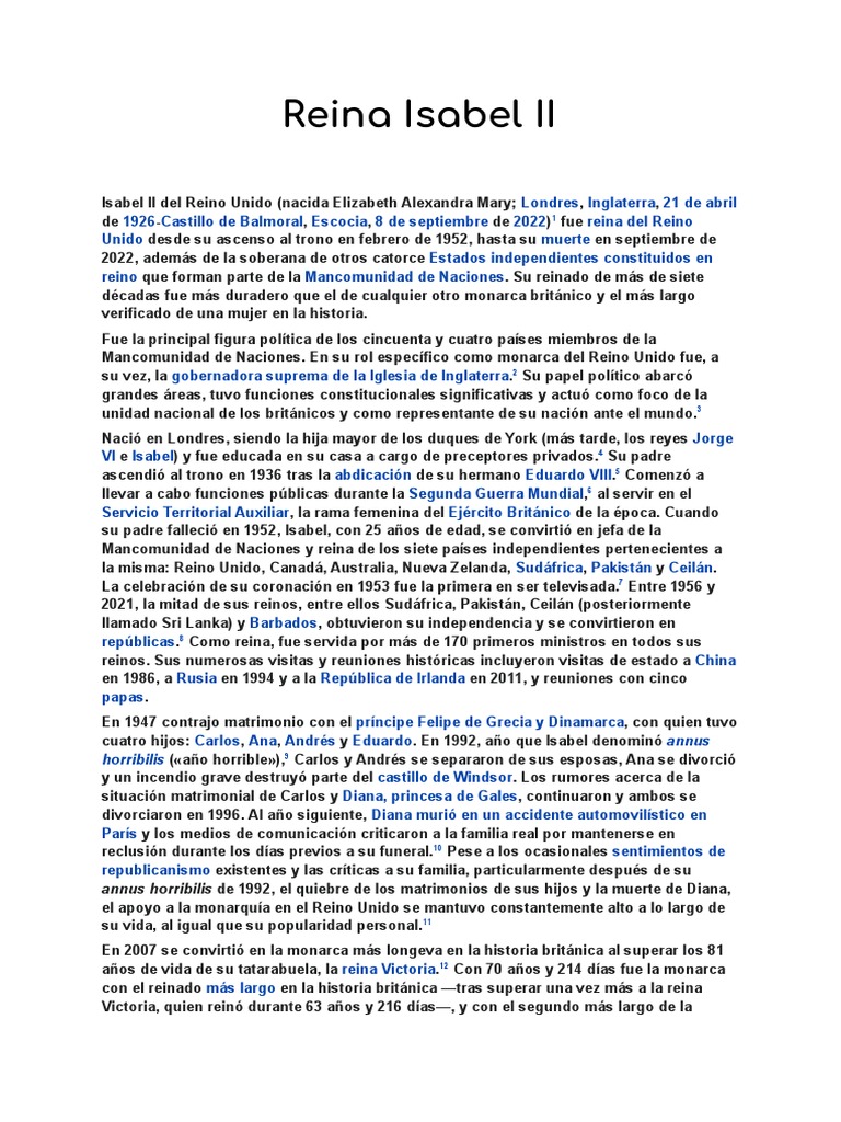 Reina Isabel II | PDF | Elizabeth Ii | Monarquía