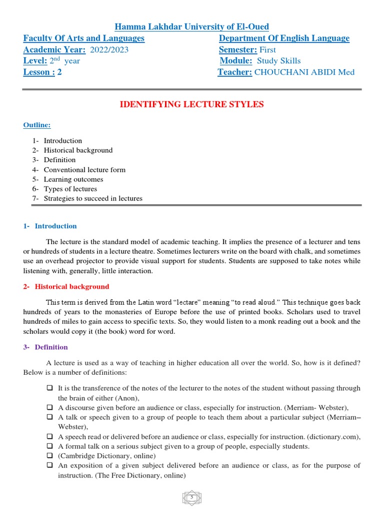 Lesson 2-Study Skills 2022-2023 | PDF | Lecture | Learning