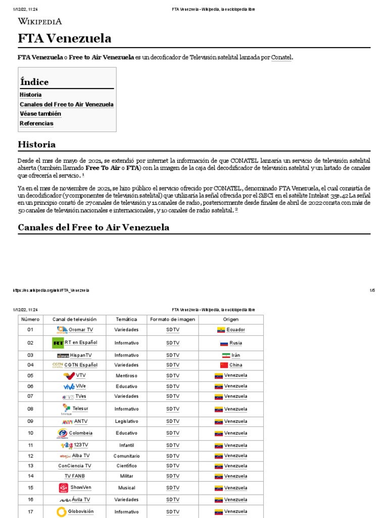 FTA Venezuela - Wikipedia, La Enciclopedia Libre | PDF | Televisión via satélite | Comunicación