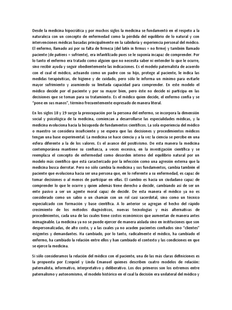 Evolución de la Relación Médico-Paciente | PDF | Bioética | Medicina