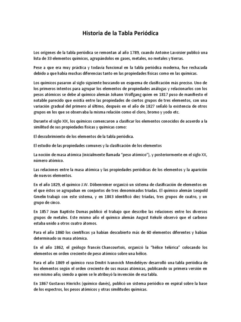 Historia de La Tabla Periódica | PDF | Tabla periódica | Química