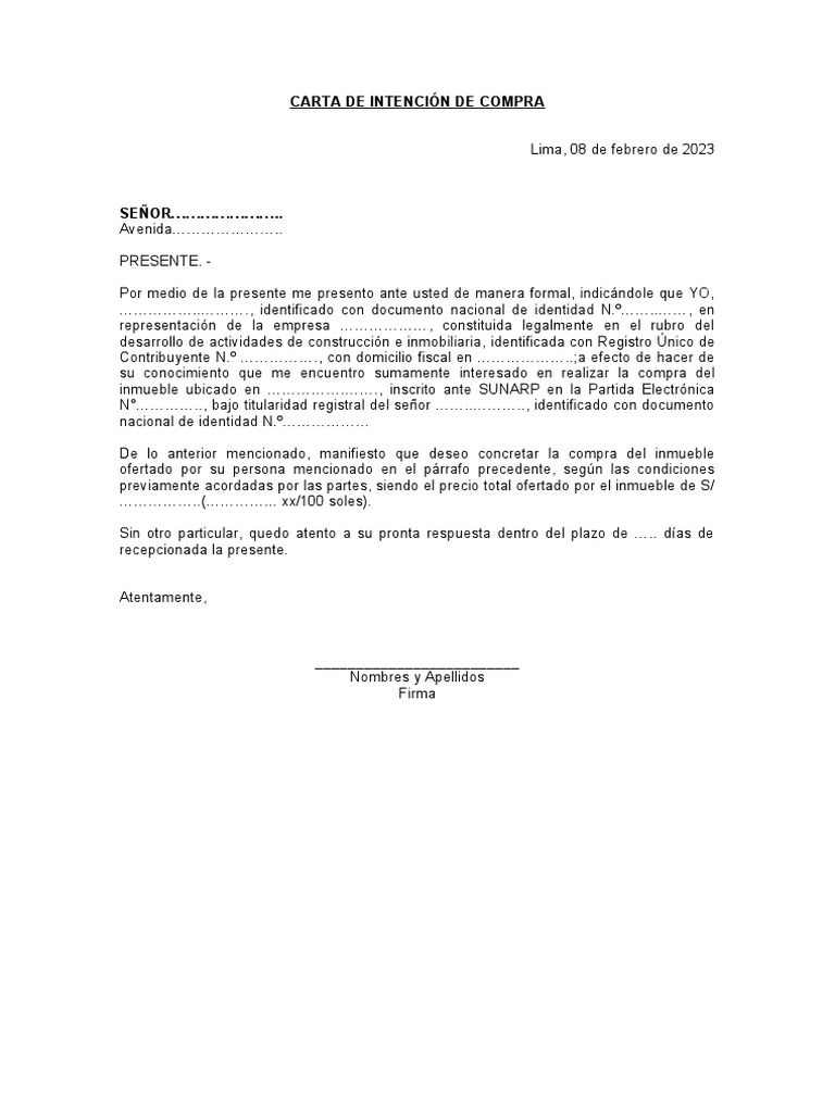 Carta de Intención de Compra de Inmueble | PDF | Derecho