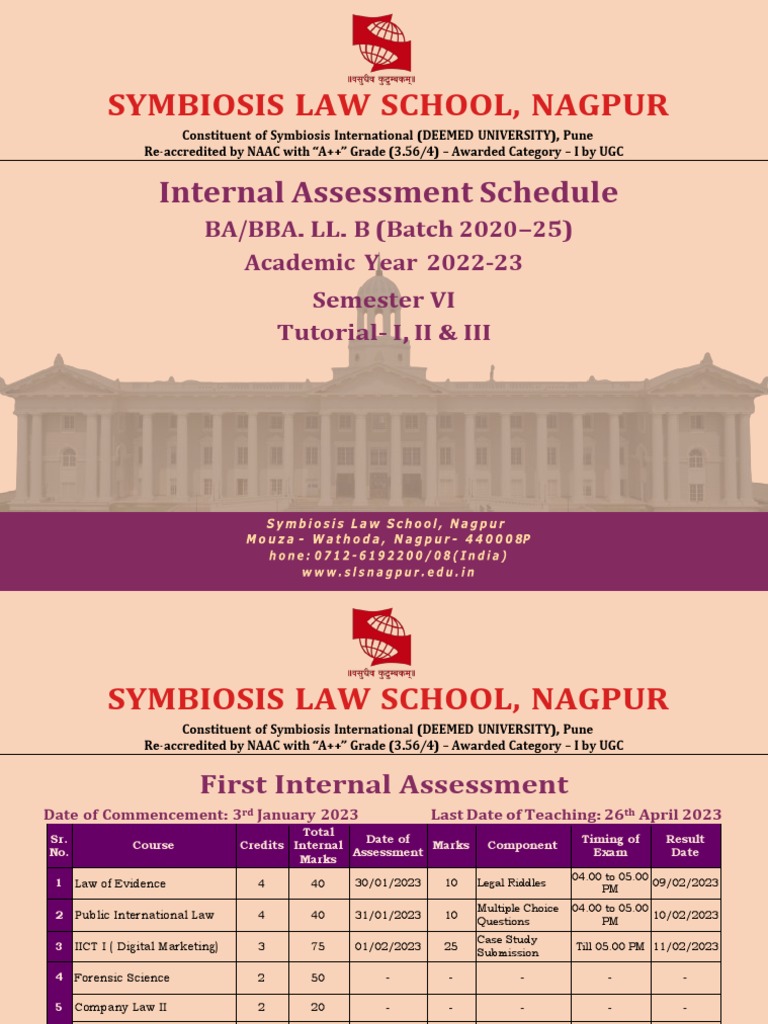 Internal Assessment Schedule - Sem VI - Batch 2020-25 | PDF