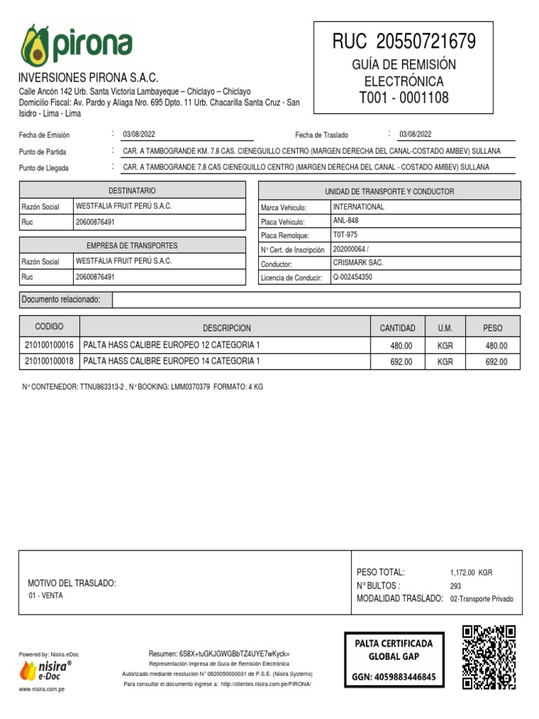 LMM0370379 T001-0001108 Pirona DC | PDF